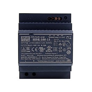 TorqCali HDR-100-15 85W Slim DIN Rail Power Supply 15V 6.13A Universal Input for Industrial Automation, Building Automation, and Home Automation
