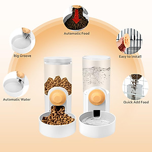 Yummy Sam Hanging Cage Automatic Small Pet Food Bowl Water Bottle Dispenser, 1L Auto Gravity Pet Feeder and Waterer Set Kennel Feeding Station Crate Feeder Dish for Puppy Cats Rabbit Ferret (White)