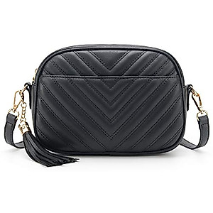 lola mae Quilted Crossbody Bag, Medium Lightweight Shoulder Purse Top Zipper Tassel Accent Black Bag (BLACK LM706V)