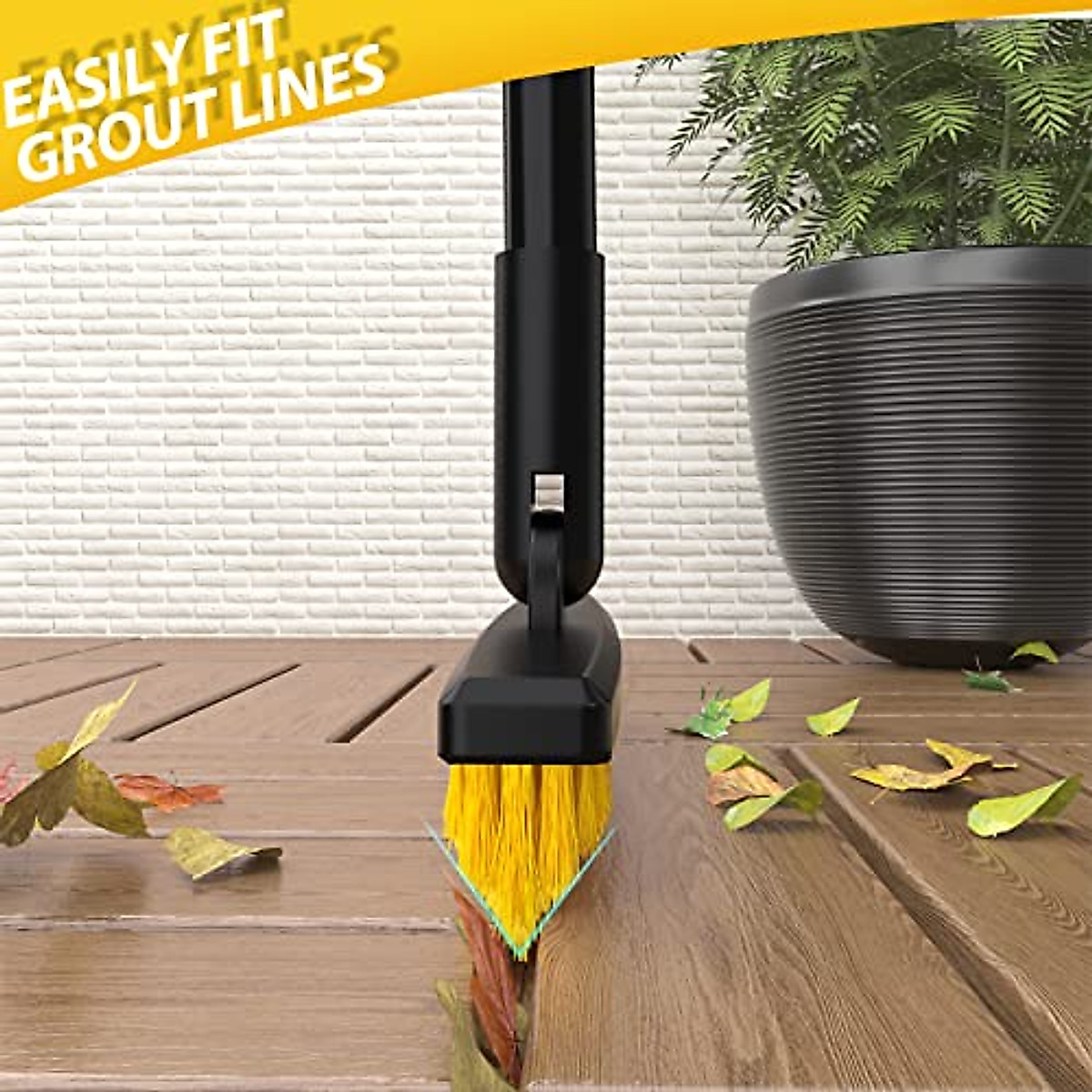 Bonpally Grout Scrub Brush with 57" Telescopic Handle, Shower Floor Brush Scrubber with V-shape Stiff Bristles,Grout Cleaner Brush for Cleaning Tile,Bathroom,Kitchen,Hard to Reach Corners Areas,Yellow