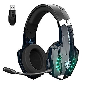 PHOINIKAS Wireless Gaming Headset for PS4 PS5 PC Ninten Switch, G9000 5.8G Wireless Over Ear Headphones with Noise Cancelling Detachable Mic, 7.1 Stereo Sound, 3.5mm Audio Cable, Bluetooth for Phone