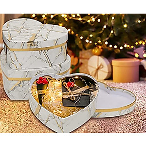 Oairse Nesting Gift Boxes with Lids for Present Heart Shaped Flower Boxes for Arrangements Set of 4 Marble Floral Gift Boxes for Bridesmaid, Proposal, Wedding, Birthday, Baby Showers