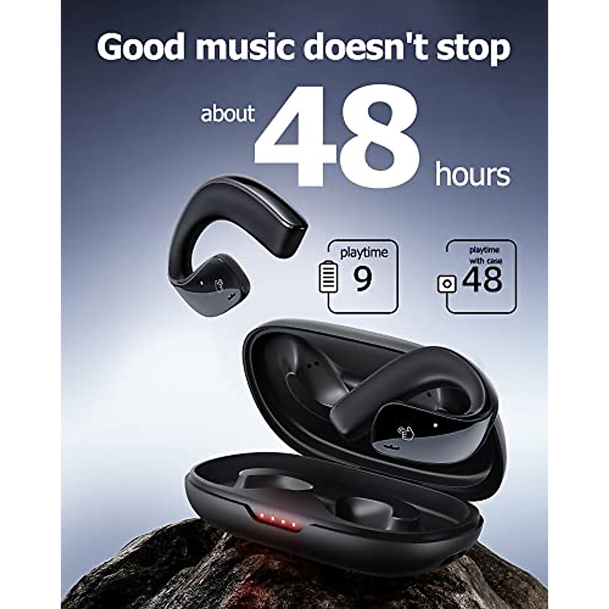Open Ear Headphones Wireless Bluetooth Running Open Ear Clip Earbuds with Earhooks Air Bone Conduction Headphones Bluetooth Waterproof Over The Ear Wireless Wrap Around Earbuds for Gym Workout Sport