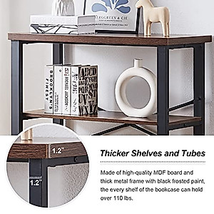 HOMBAZAAR Bookshelf, 3-Tier Vintage Industrial Book Shelf, Rustic Wood and Metal Bookcase and Bookshelves, Free Standing Storage Small Bookshelf for Living Room, Bedroom and Kitchen, Brown