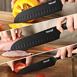 hecef Kitchen Knife Set with Mini Knife Sharpener, 3 PCS Professional Knives Set for Kitchen, Professional Knives Set Full Tang with Gift Box for Cutting Meat, Fruit, Vegetables