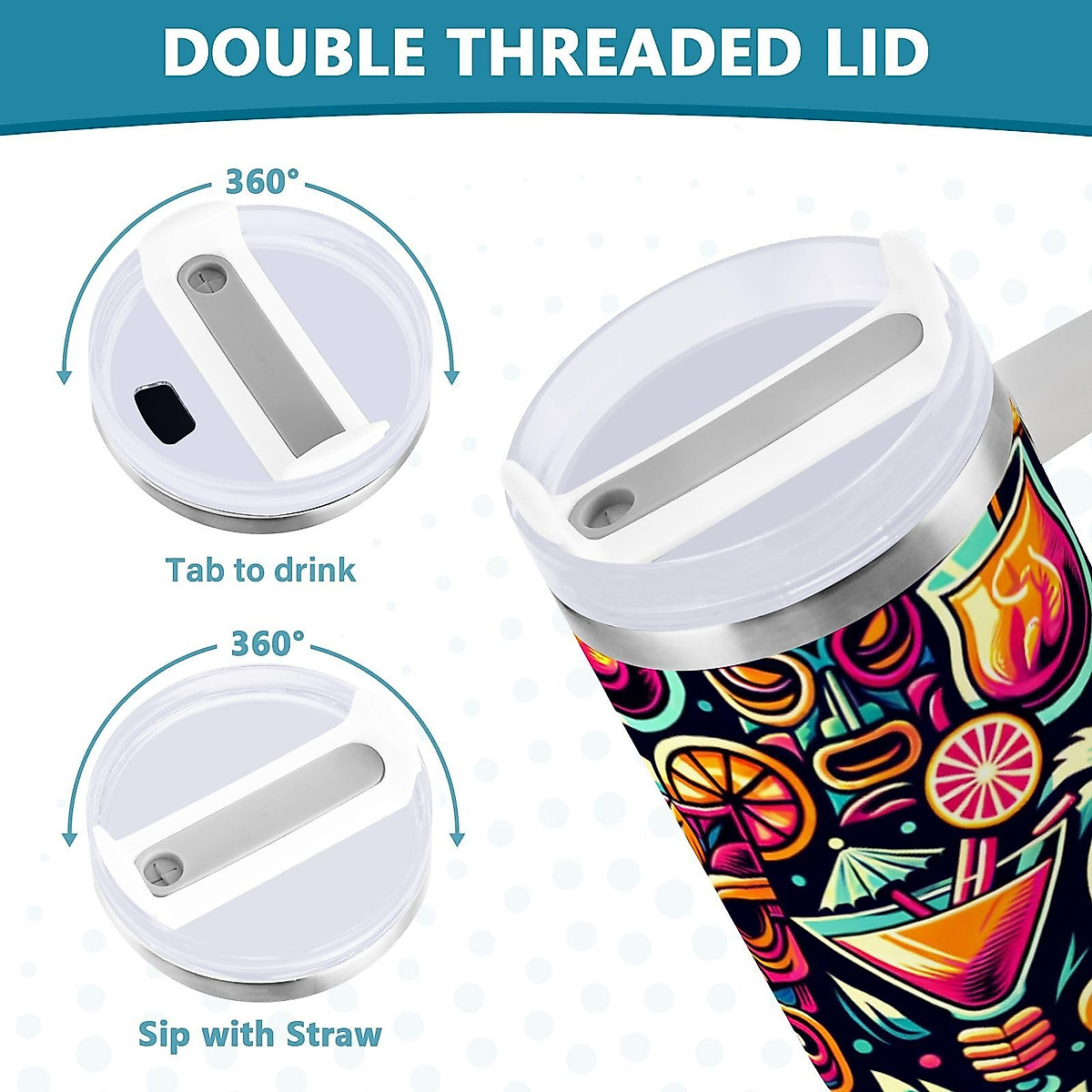 Jihqo Mexican Tropical Palm Trees 40 oz Stainless Steel Vacuum Insulated Tumbler with Handle and Straw Lid, Leakproof Water Bottle Double Wall Travel Mug Coffee Cup, Cupholder Friendly