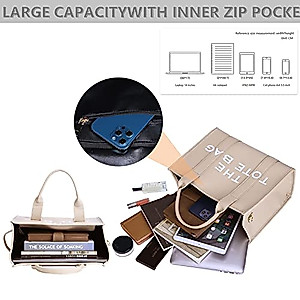 Work Tote Bags for Women - Trendy Personalized Oversized PU Leather Tote Bag Large Capacity Top-Handle Shoulder Crossbody Bags (A Beige)