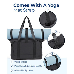 BAGSMART Quilted Tote Bag with Compartments and Yoga Mat Strap, Lightweight Large Shoulder Bag for Travel Work Gym