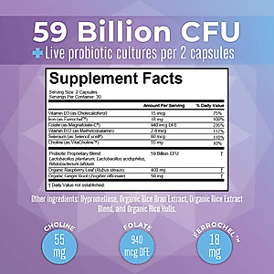 MaryRuth's Prenatal Vitamins and Probiotics | 59 Billion CFU | Vitamin D3 | B12 | Iron | Folate | Selenium | Choline | Vegan | Non-GMO | Capsule | 60 Count