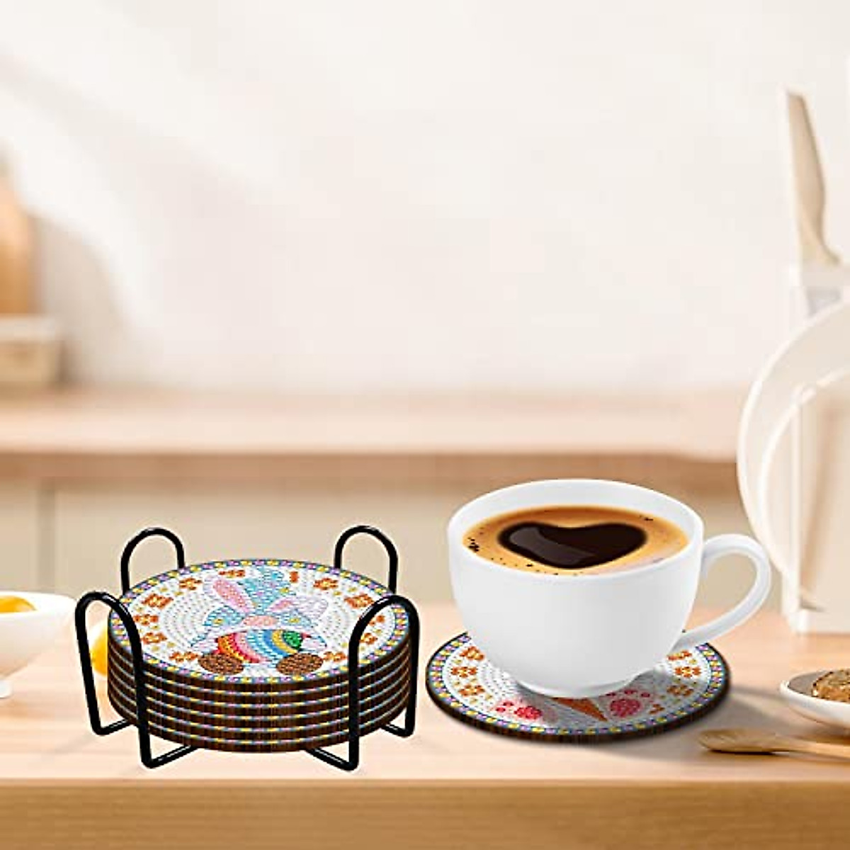 6 Pcs Diamond Painting Coasters Kit, Easter Diamond Painting Coasters with Holder, DIY Diamond Art Kits for Adults Kids 5D Diamond Painting Coasters for Easter Home Decor