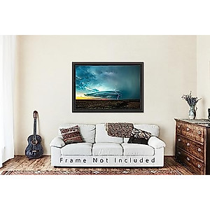 Storm Photography Print (Not Framed) Picture of Supercell Thunderstorm with Lightning Bolt on Spring Evening in Kansas Weather Wall Art Nature Decor (8" x 10")