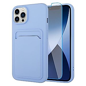 MZELQ Silicone Wallet for iPhone 14 Pro Max Case, Card Holder Camera Protection Cover for iPhone 14 Pro Max Case + Screen Protector, Card Slot Case Designed for iPhone 14 Pro Max Phone Case -Purple