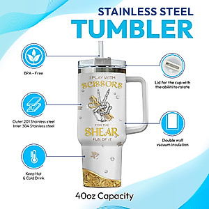 HHyturtle Personalized Hair Stylist 40 oz Tumbler With Handle and Straw Lid, Funny Skull Messy Bun Stainless Steel Coffee Cup, Salon Owner Gifts Hairdresser Mug With Name