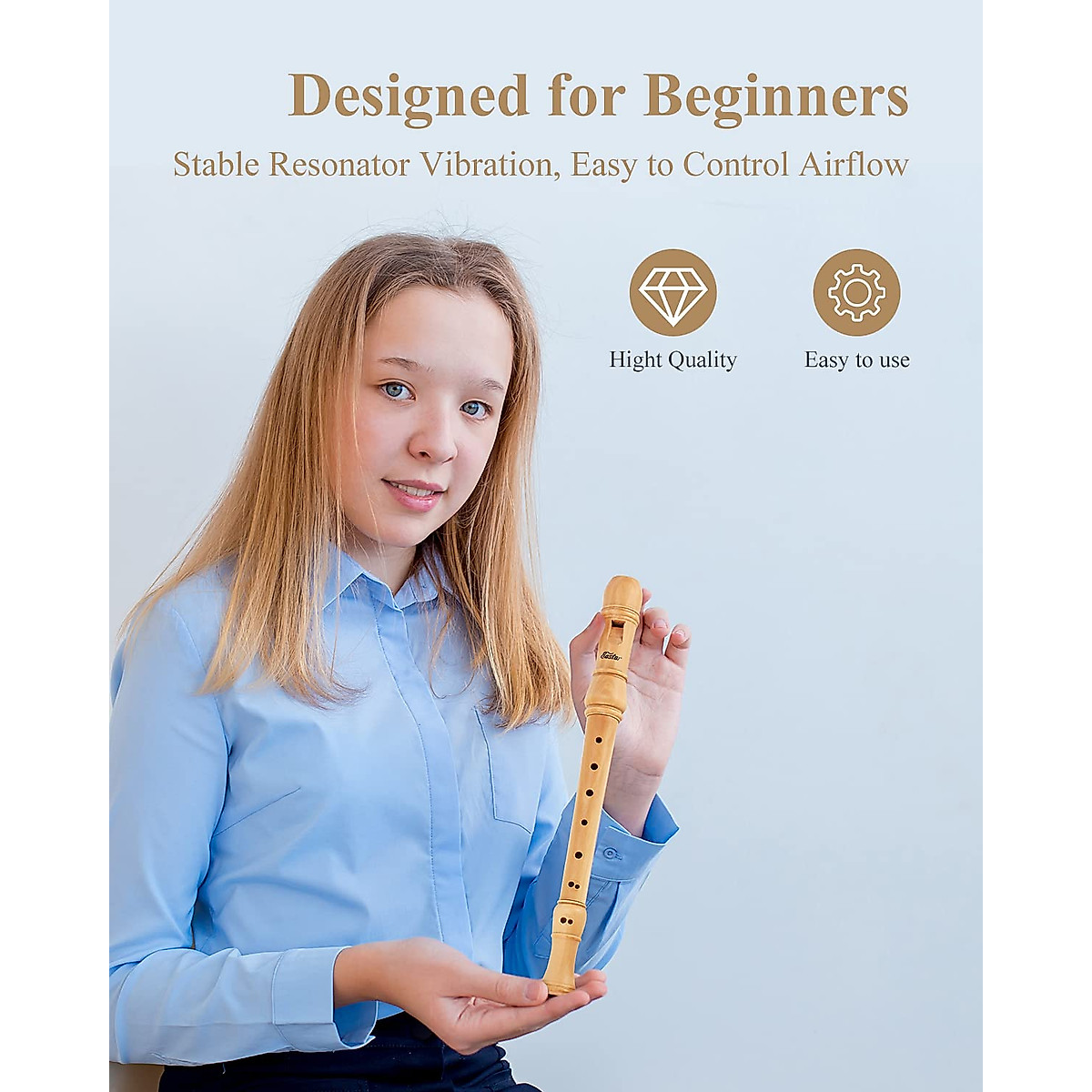 Eastar Soprano Recorder Instrument for Kids Adults Beginners, German fingering C Key Maple Wooden Recorder, 3 Piece Recorder With Hard Case, Fingering Chart, Cleaning Kit, ERS-31GM