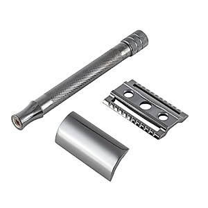 Merkur Double Edge Safety Razor, Straight Cut, Extra Long Handle, Black PVD Coated, 1 ct.