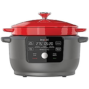 Instant Pot, 6-Quart 1500W Electric Round Dutch Oven, 5-in-1: Braise, Slow Cook, Sear/Sauté, Cooking Pan, Food Warmer, Enameled Cast Iron, Free App With 50 Recipes, Perfect Wedding Gift, Red