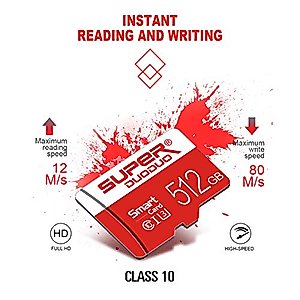 Micro SD Card 512GB with a SD Card Adapter, Class 10 TF Memory Card/T-Flash Card High Speed SD Memory Card for Camera Tablet Computer Phone Surveillance Tachograph Drone