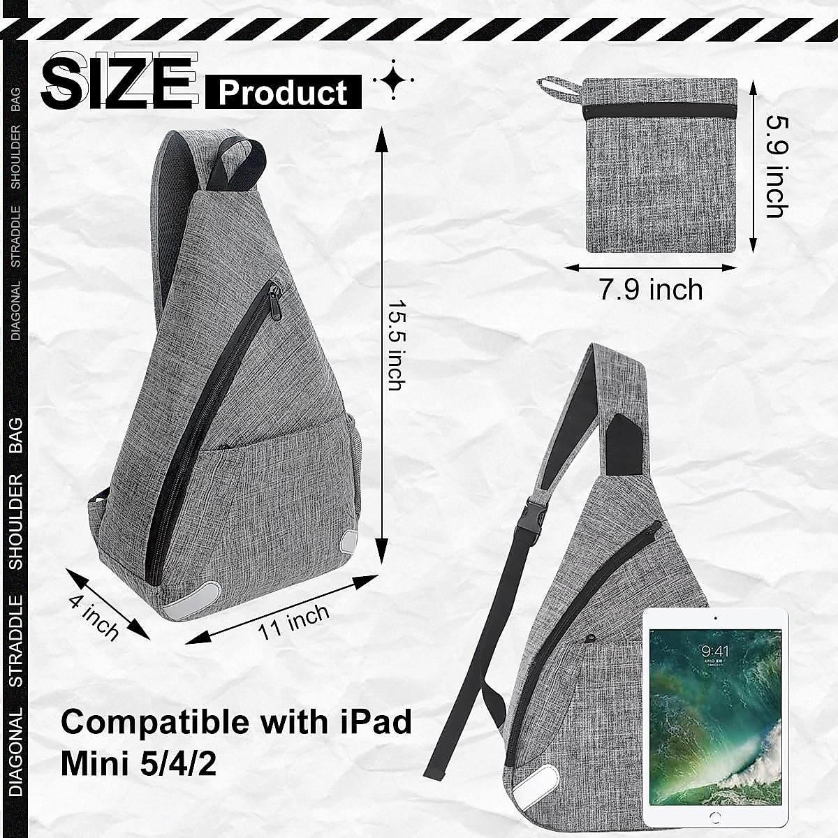 CALACH Sling Backpack Bag Chest Crossbody Bag Foldable Travel Hiking Daypack for Men Women(Grey)