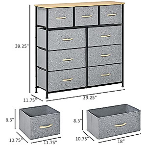 HOMCOM 9 Drawers Storage Chest Dresser Organizer Unit w/Steel Frame, Wood Top, Easy Pull Fabric Bins, for Bedroom, Hallway, Closet, Entryway, Oak & Grey