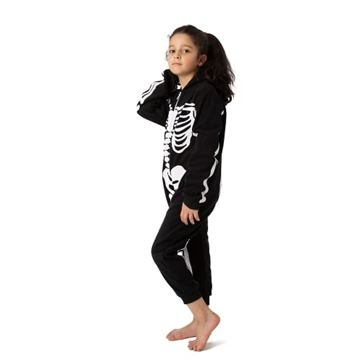 Spooktacular Creations Halloween Unisex Skeleton Costume Pajama Kids Jumpsuit Dress Up Party Hoodie Cosplay, XL