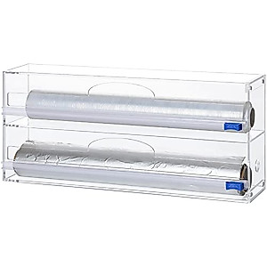 Plastic Wrap Dispenser with Cutter, Acrylic Foil and Plastic Wrap Organizer, Clear Aluminum Foil Dispenser with Cutter for Drawer, Wax Paper Holder with Slide Cutter, Compatible with 13" Roll