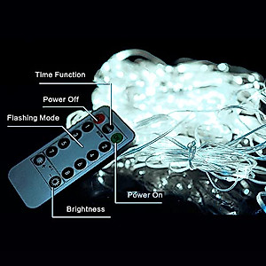 poripori 300 LED Curtain String Lights, Twinkle Fairy Lights for Bedroom with 8 Lighting Modes, USB Christmas Lights for Party Home Bedroom Indoor Wall Room Decor (White)