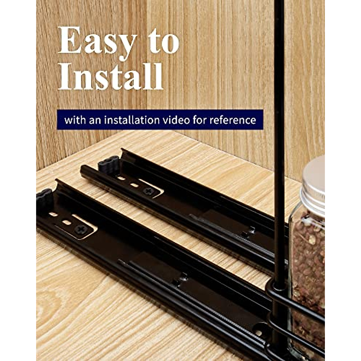 Kitsure Spice Rack Organizer for Cabinet - 2 Packs, Easy-to-Install Pull Out Spice Cabinet Organizers, 8''Wx10.23''Dx8.54''H Slide Out Spice Racks, Double Layer(Jars Not Included)