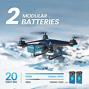 Holy Stone HS110D FPV RC Drone with 1080P HD Camera Live Video 120 Wide Angle WiFi Quadcopter with Gravity Sensor, Voice Control, Gesture Control, Altitude Hold, Headless Mode, 3D Flip RTF 2 Batteries