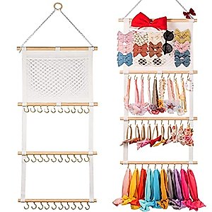 Samilcsp Bow Holder for Girls Hair Bows, Large Capacity Headband Organizer with a Storage Bag, Headband Hair Accessories Organizer Storage Display for Nursery Toddler Girls Room, Door, Closet, Wall