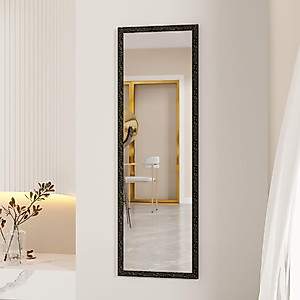 LFT HUIMEI2Y Door Mirror Full Length, Wall-Mounted Mirror Rectangle Tall with Engraving Frame for Bedroom, Living Room, Dressing Room, Black 50" x14"