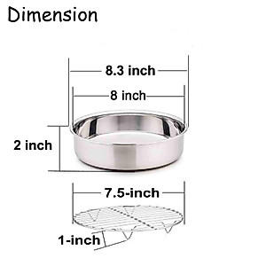 TeamFar 8 Inch Cake Pan and Rack Set of 4, Stainless Steel Round Tier Cake Pans, for Baking Cooling Steaming, Fit in Oven, Pot, Pressure Cooker, Healthy & Mirror Finish, Dishwasher Safe