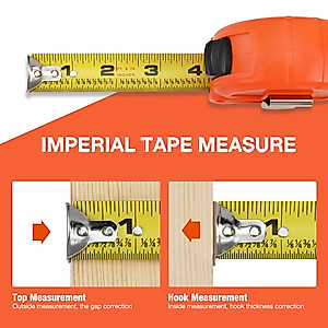 ValueMax Tape Measure 25FT with Fractions 1/8, 3 Pack Retractable Easy Read Measuring Tape, Imperial Measurement Tape with Metal Belt Clip for Construction, Contractor, Carpenter, Woodworking