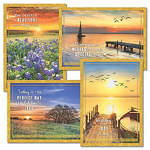 Sunrise Celebration Deluxe Birthday Greeting Cards - Set of 8 (4 Designs), Large 5" x 7", Happy Birthday Cards with Sentiments Inside, includes White Envelope