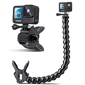 Kuptone Jaws Flex Clamp Mount with 17.8 Inch Adjustable Gooseneck for Go Pro 11,10, 9, 8, 7, 6, 5, 4, 3+, 3 Session, Max, Fusion, AKASO, DJI Osmo Action Cameras (19-Section)
