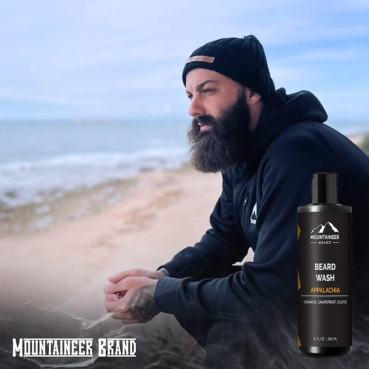 Mountaineer Brand Beard Wash For Men | 100% Natural Beard Shampoo | Thick Cleaning Softening Lather | Grooming Treatment with Orange, Grapefruit, Clove Essential Oils | Appalachia Scent 8oz