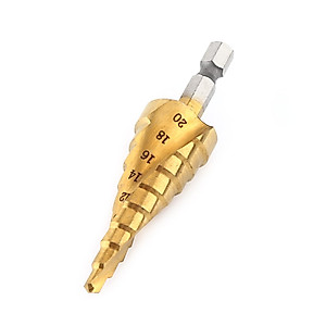 Hilitand Step Drill Bit, High Speed Steel Stepped Cone Drill Bit Coated Spiral Flute Hex Shank 4-20mm