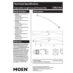 Moen CSR2164CH 72-Inch Permanent Mount Adjustable Curved Shower Rod, Chrome