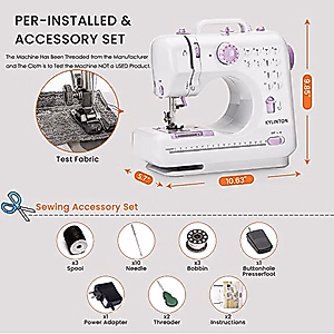 Kylinton Beginners Mini Sewing Machine for Kids, Electric Small Sewing Machine with Foot Pedal, 12 Stitches, High-Low Speeds, Automatic Winding for Cloth Girls Adults