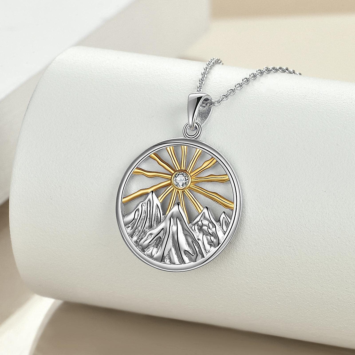 YFN Mountain Necklace Sterling Silver Mountain and Sun Pendant Nature Jewelry Gift for Nature Lovers