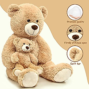 MorisMos Giant Teddy Bear Mommy and Baby Bear Soft Plush Bear Stuffed Animal for Teddy Bear Baby Shower, Tan, 39 Inches