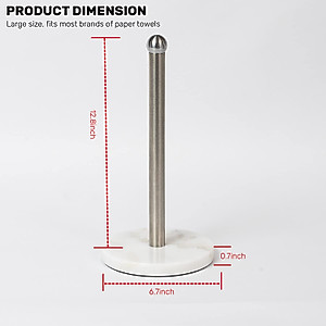 Paper Towel Holder Heavy Marble Base, Free Standing Paper Towel Holder Countertop for Kitchen, Paper Towel Dispenser with Weighted Base, Brushed Nickel Pole