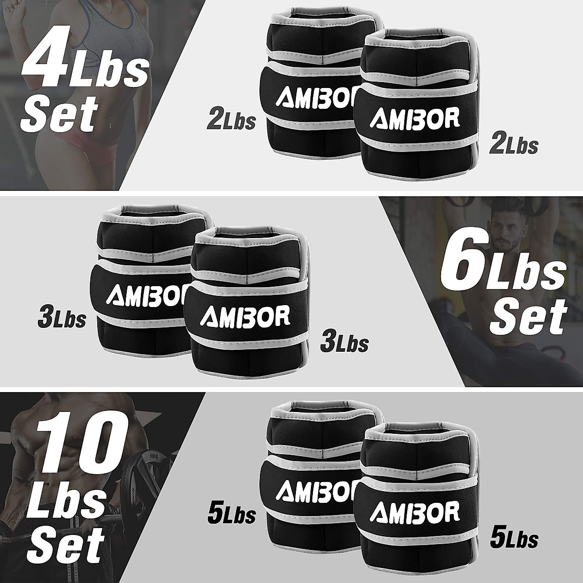 AMBOR Ankle Weights, 1 Pair 2 3 4 5 Lbs Adjustable Leg Weights, Strength Training Ankle Weights for Men Women, Wrist Weights Strap Set for Walking Running Gym Fitness Workout 2 Pack