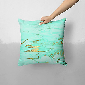 iiRov Mint Marble & Digital Gold Foil V11 - Custom Decorative Home Decor Indoor or Outdoor Throw Pillow Cover for Sofa, Bed or Couch Cushion (Pillow CASE Cover ONLY)