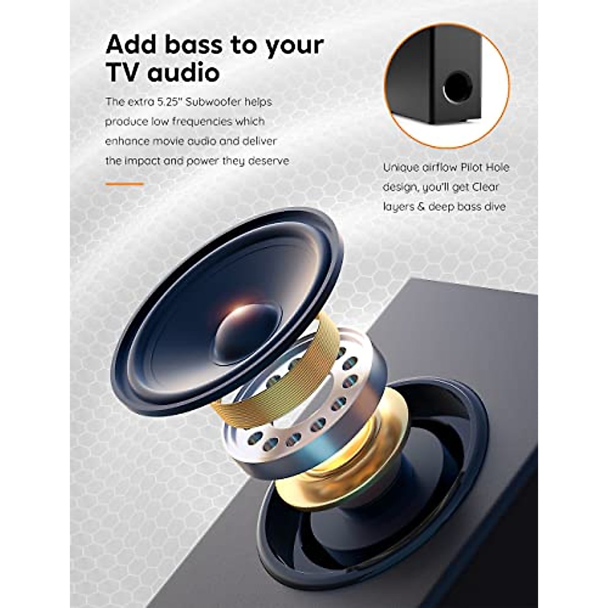 GEOYEAO Sound Bars for TV with Subwoofer, 2.1ch Home Audio Soundbar & 3D & Deep Bass Subwoofer | Bluetooth & Multi-Connection | 2-in-1 Detachable Design | TV Surround Sound Speaker System