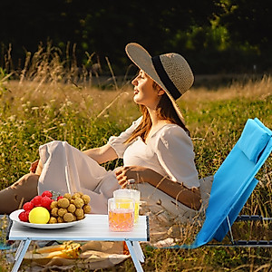 Beeveer 4 Pack Beach Lounge Chaise Chairs with 2 Folding Side Tables Portable Tanning Chair 5 Position Adjustable Lightweight Camping Chair for Sunbathing, Outdoor Yard, Lawn (Lake Blue)