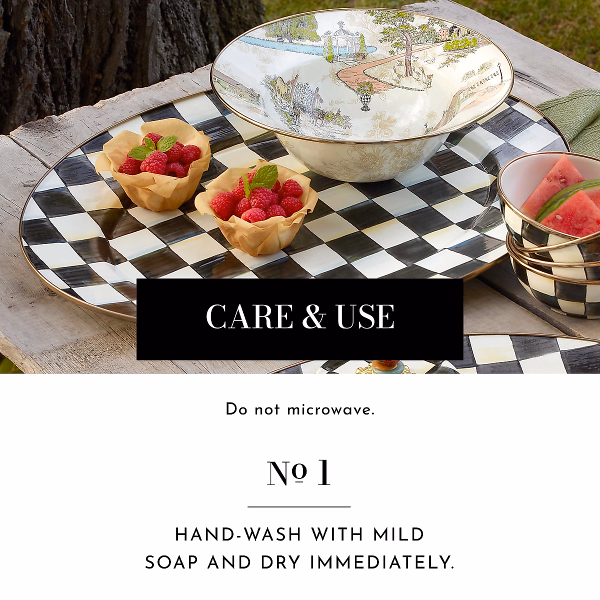 MACKENZIE-CHILDS Courtly Check Enamel Oval Platter, Serving Plate for Entertaining, Large