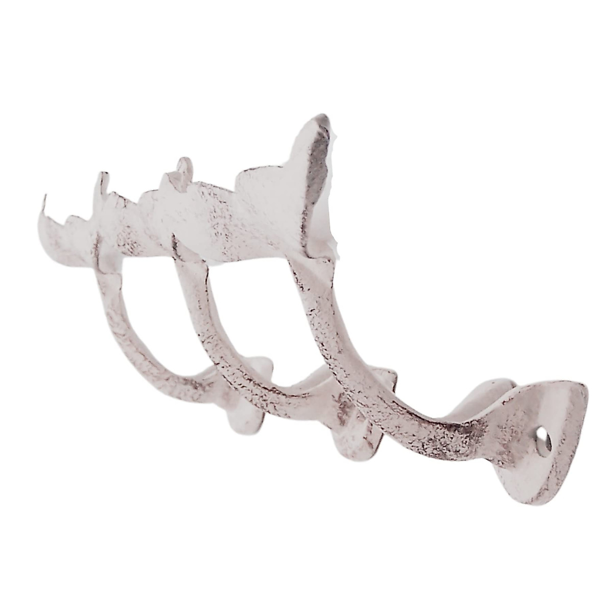 Distressed White Whale Tail Cast Iron Wall Hooks, Wall Mounted for Hanging Coats, Purses, Towels, Hats, Beach Themed Wall Décor, Set of 3, 4.75 Inches High