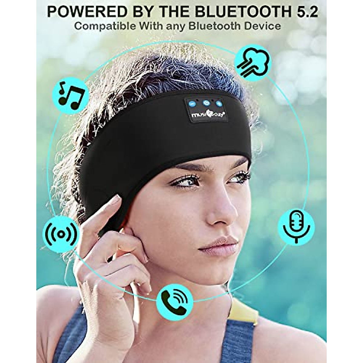 MUSICOZY Sleep Headphones Wireless Bluetooth 5.2 Sports Headband, Bluetooth Ear Muffs for Winter Side Sleepers Workout Running Insomnia Travel Yoga Office Cool Gadgets Tech Unique Gifts, 2 Pack