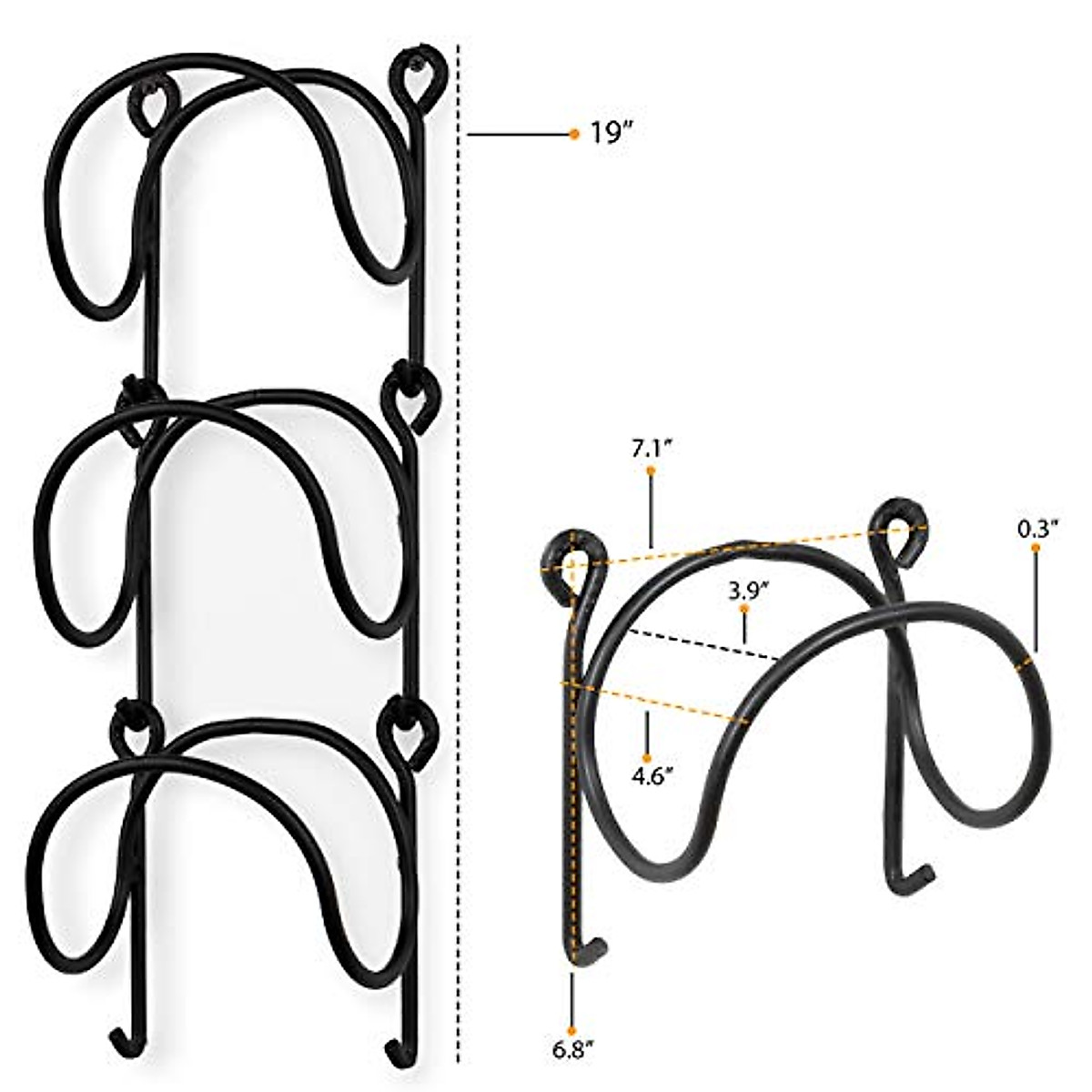 Wallniture Wrought Iron Wine Rack – Wall Mount Bottle Storage Organizer – Rustic Home Decor Set of 3