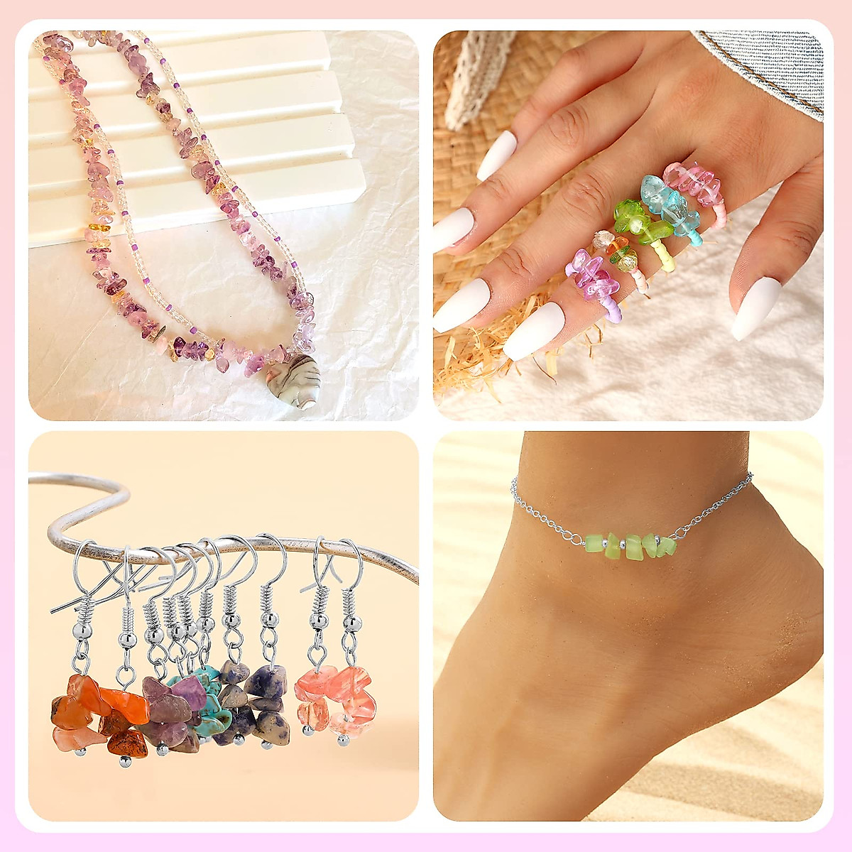 Naler 800Pcs 25 Colors Crystal Beads for Jewelry Making, Crystal Gemstone Beads Ring Making Kit with Supplies for DIY Craft Jewelry Bracelet Necklace Ring Making